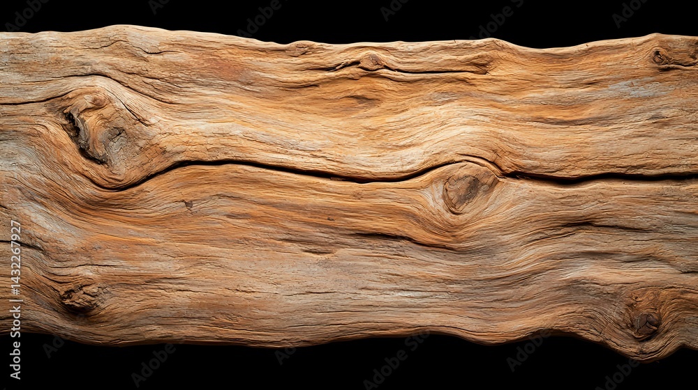 Natural wooden texture with wavy grain pattern and knots on dark ...