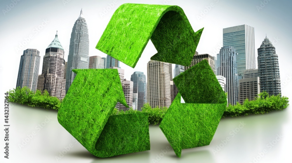 Green recal with city background representing circular city blueprint ...