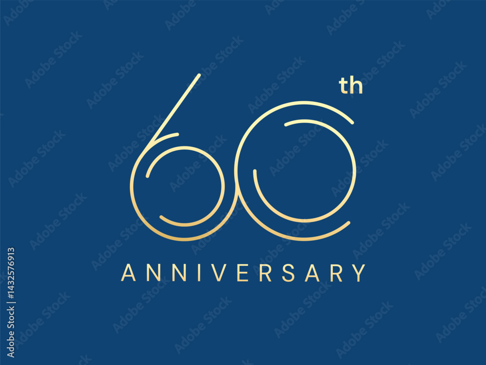 60th Anniversary luxury gold celebration with numbers lines twisted ...