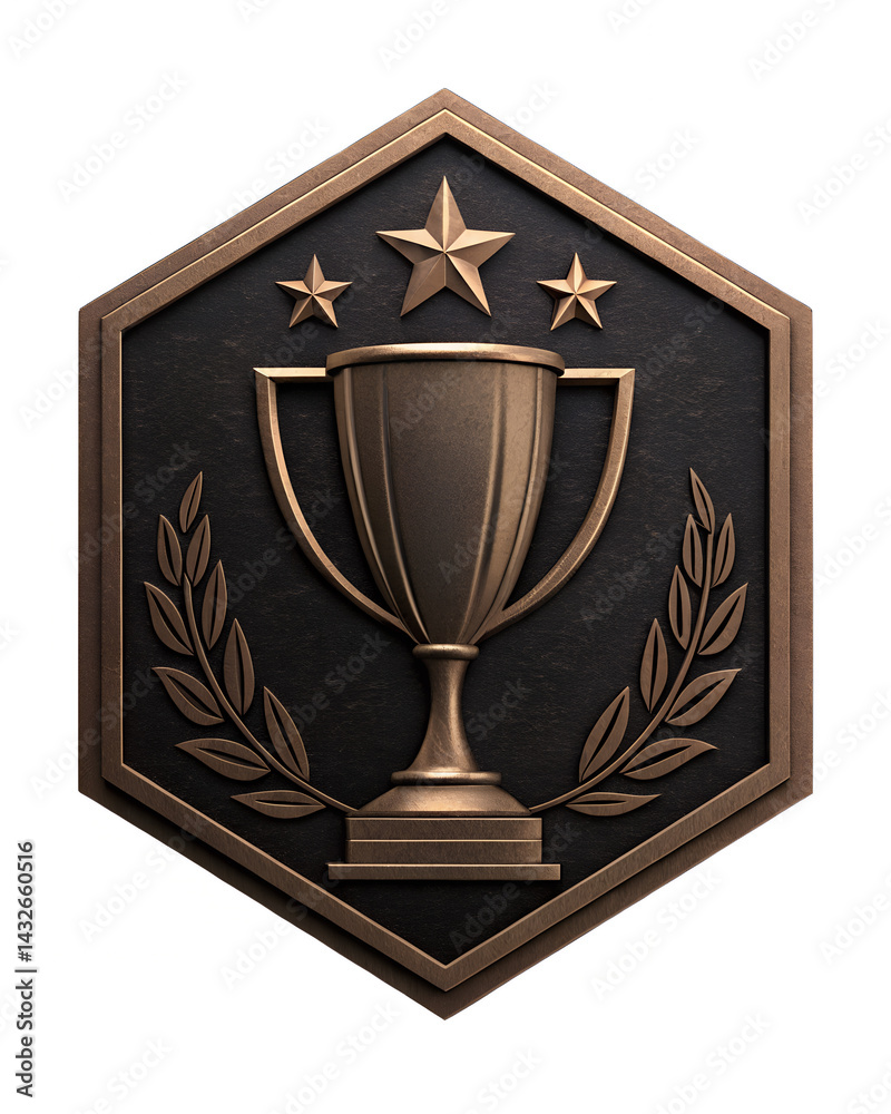 Bronze Trophy Icon – 3D Award Emblem with Laurel Wreath, Stars and ...