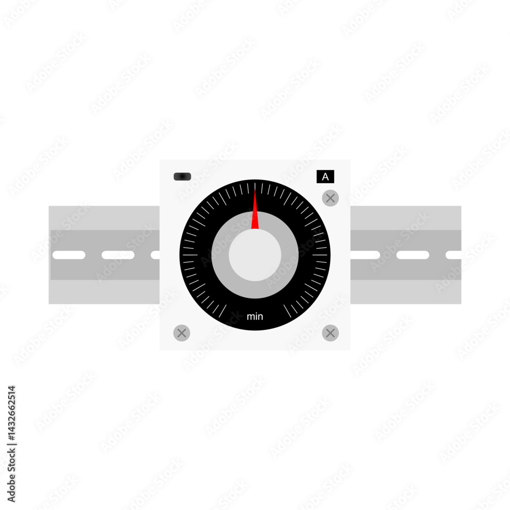 Time delay relay with din railing. Electrical panel components for delay function. Control ...