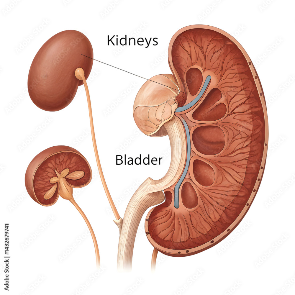 Human Urinary System: Kidney Anatomy Diagram on transparent background ...