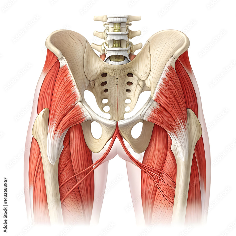 Human Hip Anatomy: Muscles, Bones, and Ligaments of the Pelvis on transparent background Stock ...