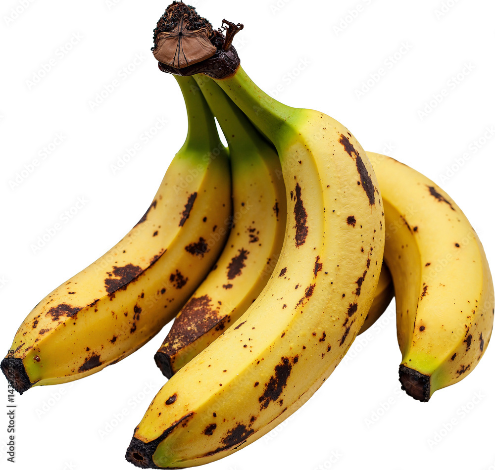 Overripe bananas with speckled brown spots, soft texture, and split ...