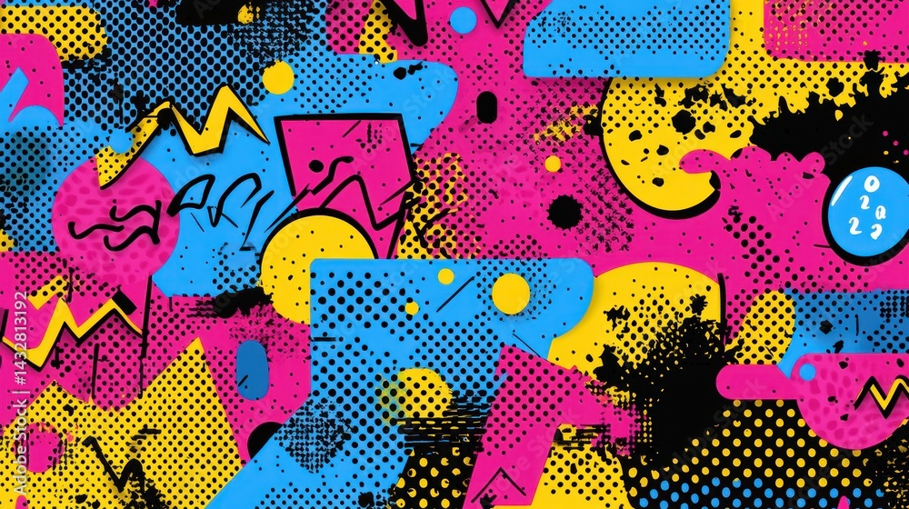 Retro 80s 90s Pop Art Design: Vibrant Color Block Abstract Pattern ...