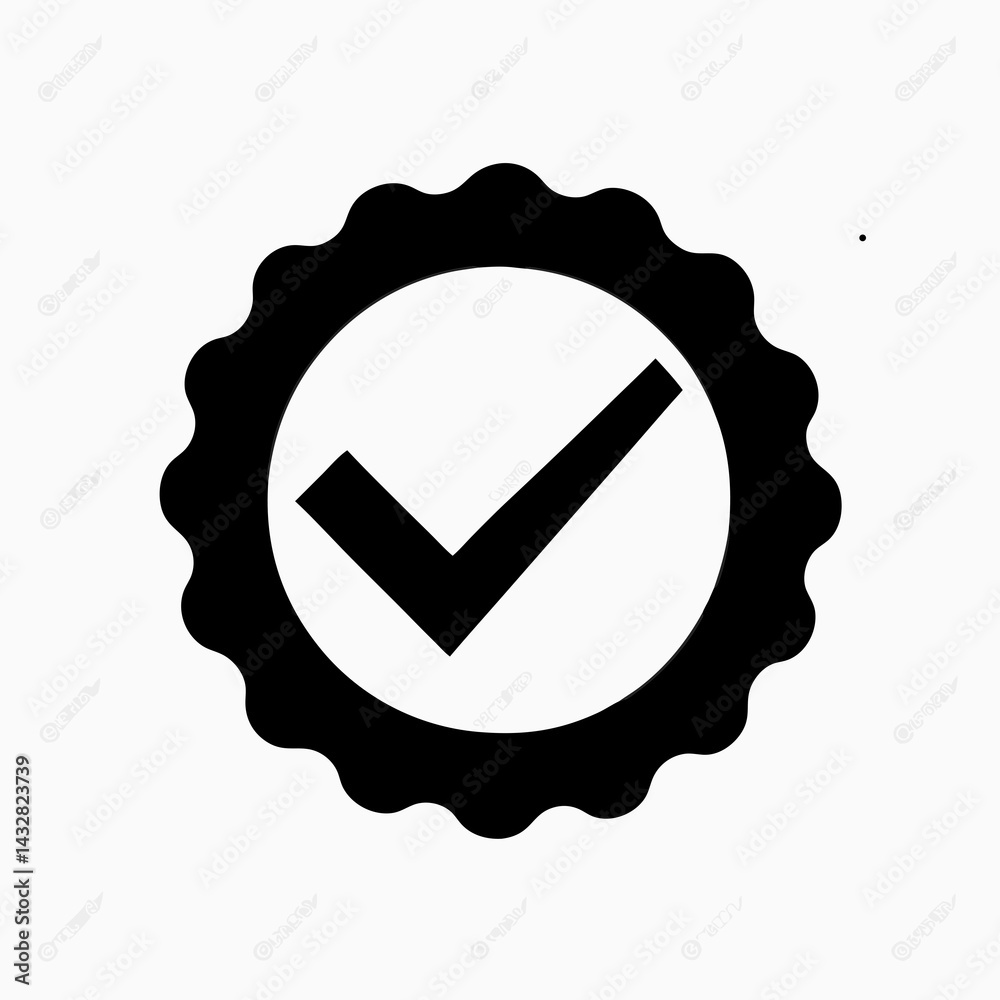 Black Checkmark Icon in Scalloped Circle – Simple Minimalist ...