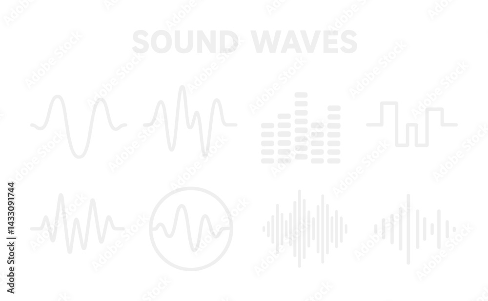 Audio and sound waves icon set – outline style music, frequency, and ...
