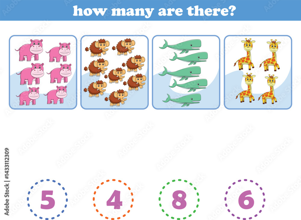 Counting game of wild animals for preschool kids. Printable. Vector ...