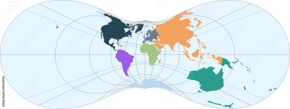 World vector map with continent boundaries and graticules (Roussilhe ...