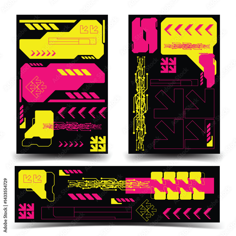 y2k 2000s scifi cyberpunk retro-futuristic layout template set dashboard for ux-ui application ...