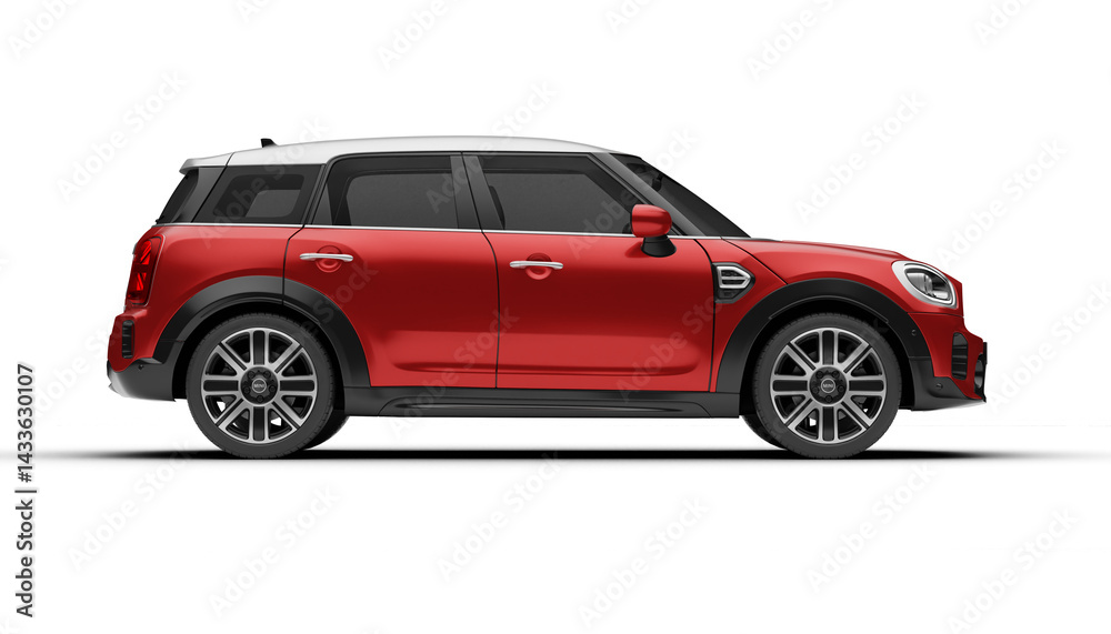 Full right side view of red Mini Cooper Countryman 2025 on transparent ...