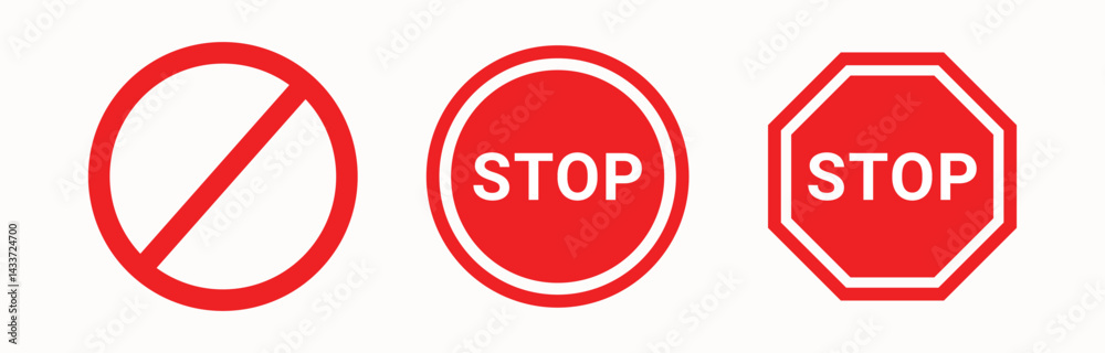 Vector Set of Red Stop Signs and Prohibition Symbols – Traffic Control ...