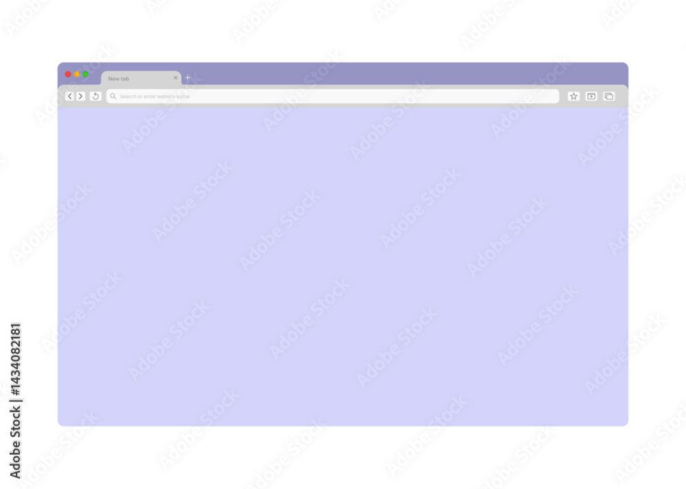 Transparent browser window on blue and violet background. Window internet browser with toolbar ...