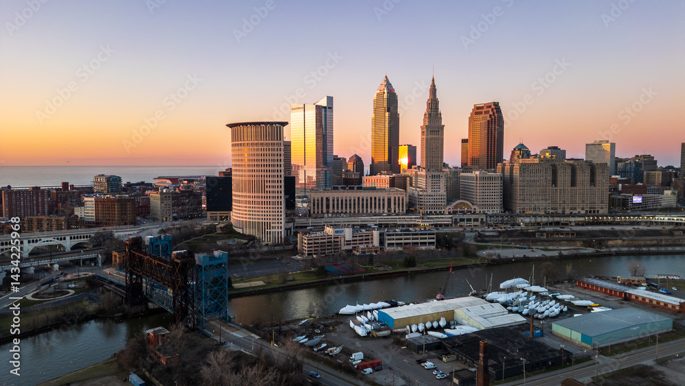 Downtown Cleveland Skyline at Sunset Stock Photo | Adobe Stock