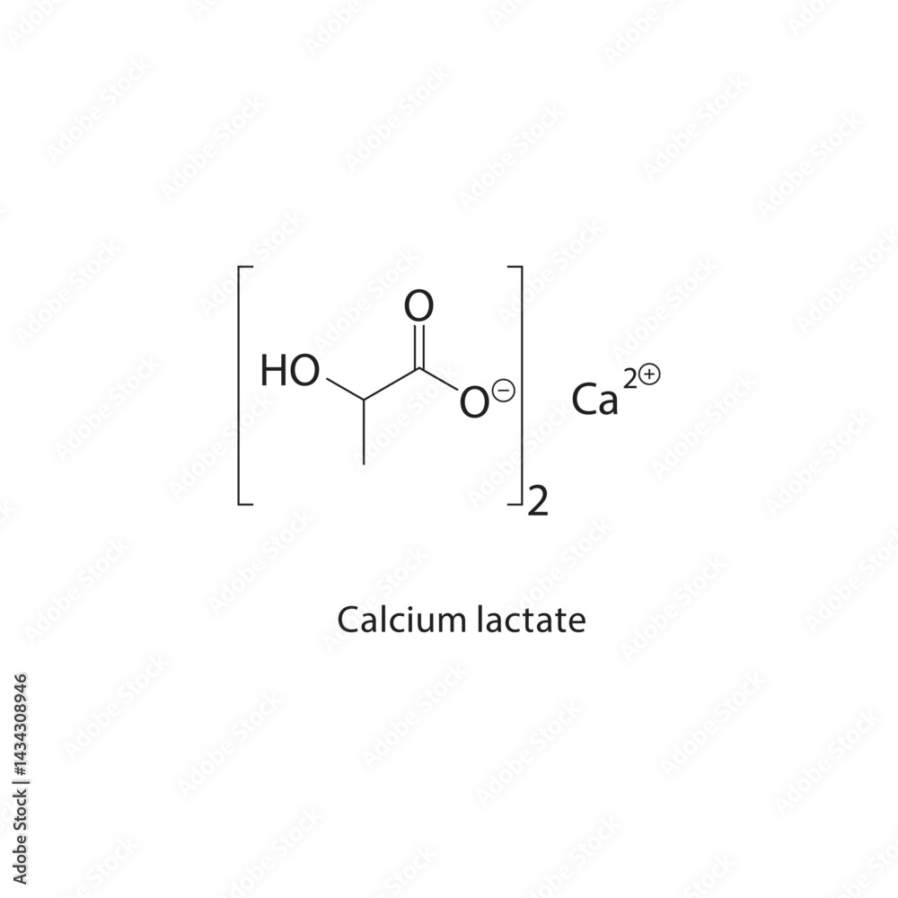 Calcium lactate skeletal structure. Calcium salt compound schematic ...