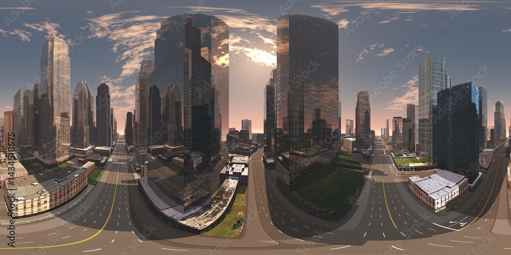 Panorama of the city. Environment map. HDRI map. equidistant projection ...