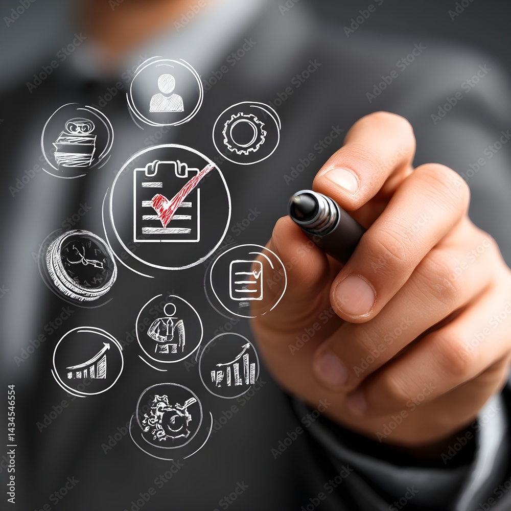 Assessment. Businessman touching icon and completing online assessment ...