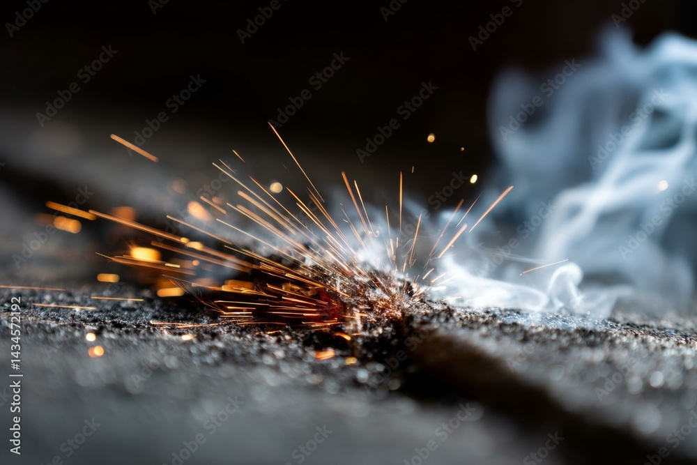 Welding Sparks and Smoke Erupting from Metal Surface during Industrial ...