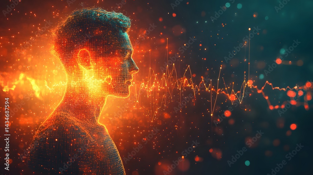 Futuristic profile emits sound waves, blending technology and humanity ...