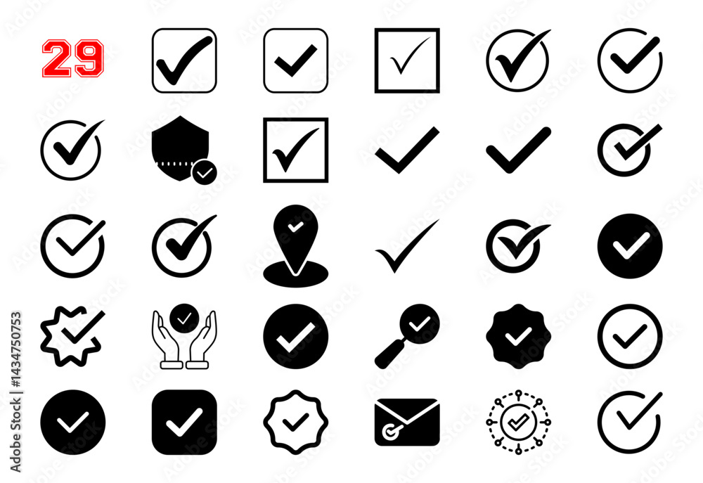 Vector Set of Check Marks, Verified, Approved, Tick Symbols Collection for Web, App, and UI ...