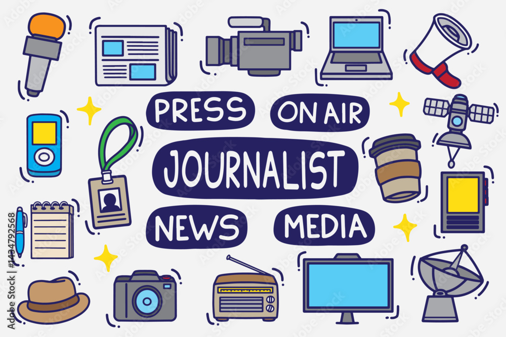 set of journalist doodle with color good for background, wallpaper ...