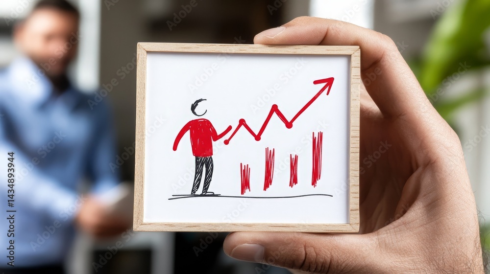 Hand Holding a Small Whiteboard Showing a Positive Growth Chart with a ...