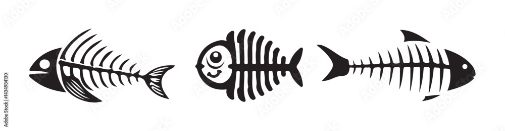 fish bone silhouette. Fish bone icons, fishbone isolated skeleton ...