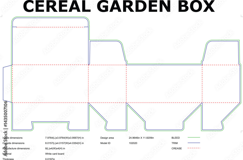 Cereal Box Packaging Die Cut Template Blueprint With Dimensions And ...