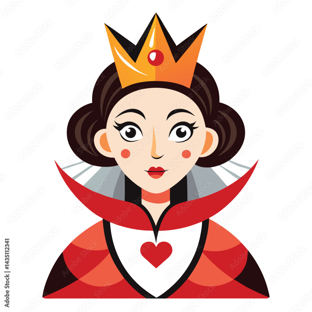 Alice in Wonderland Queen of Hearts clipart. The image shows a stylized ...