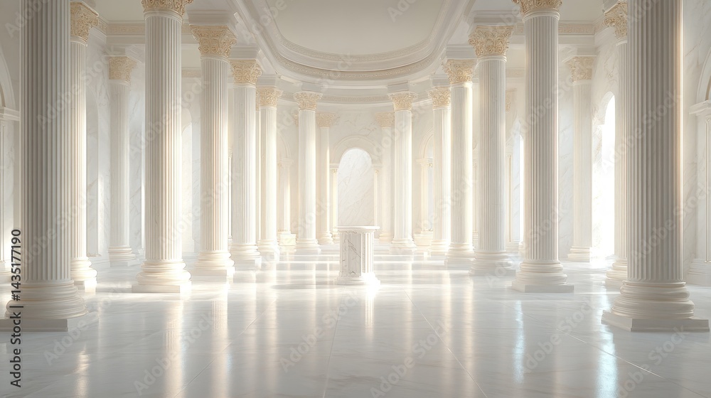 Majestic white colonnaded hall bathed in sunlight Stock Photo | Adobe Stock
