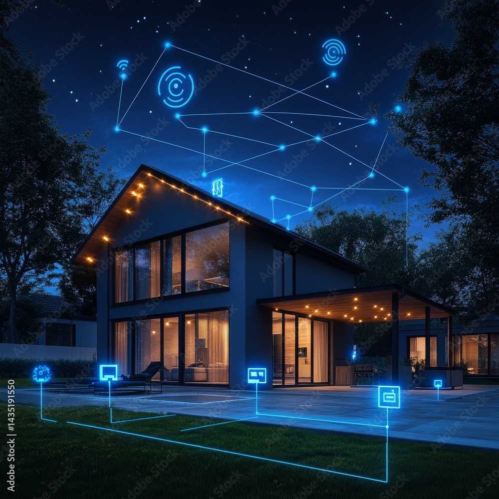 Smart Home Network: Connected Modern House with Advanced Technology and ...