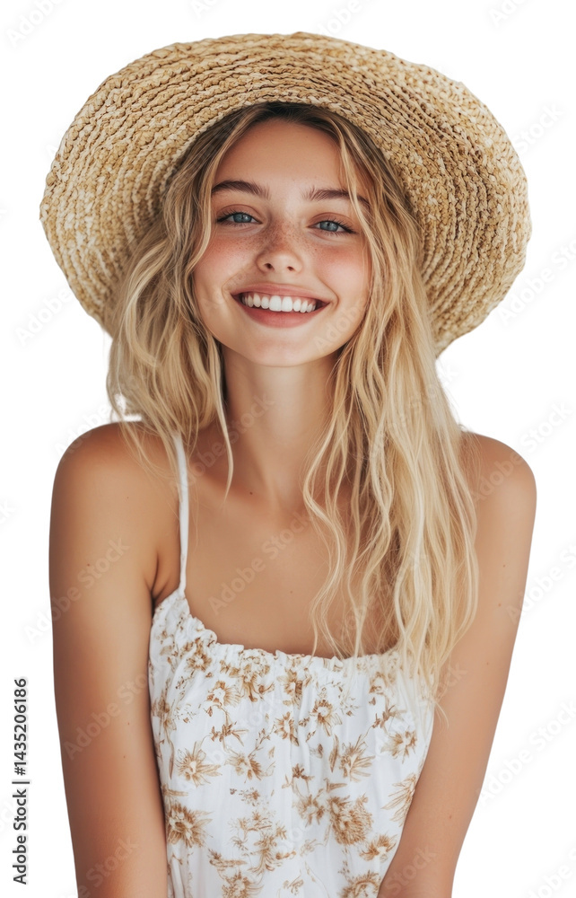 PNG Woman with blue eyes in white foral print portrait blonde happy ...