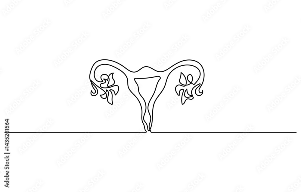 Vector de Stock One continuous line drawing of woman uterus. Ovary and ...