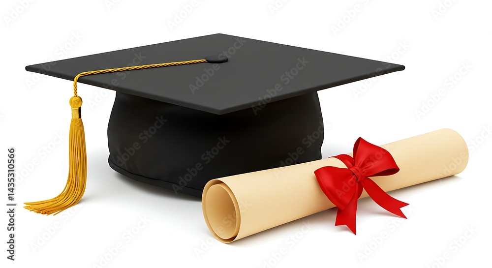 graduation cap with diploma Stock Photo | Adobe Stock