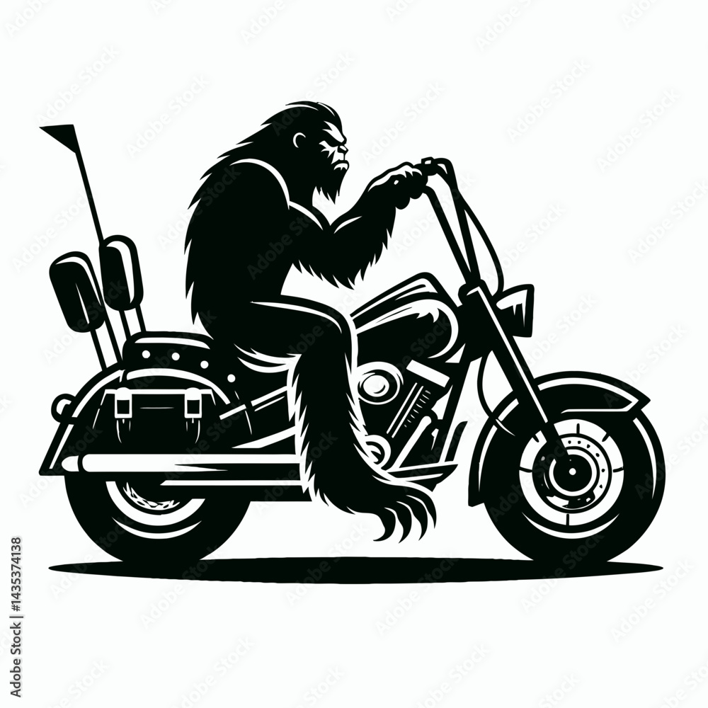 Bigfoot ride cruiser motorcycle. Sasquatch cartoon clipart. Elusive ...