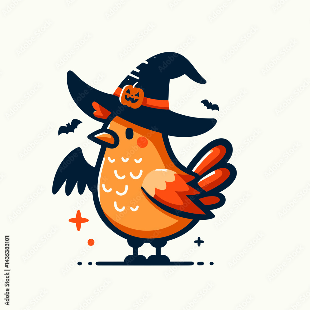 Chicken wear witch hat in halloween silhouette; spooky poultry prepped ...
