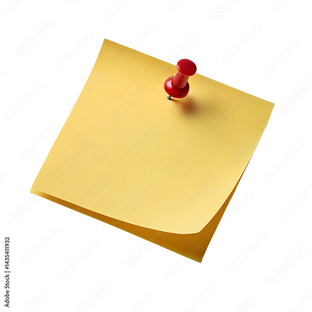 Yellow Sticky Note with Red Pushpin on Transparent Background ...