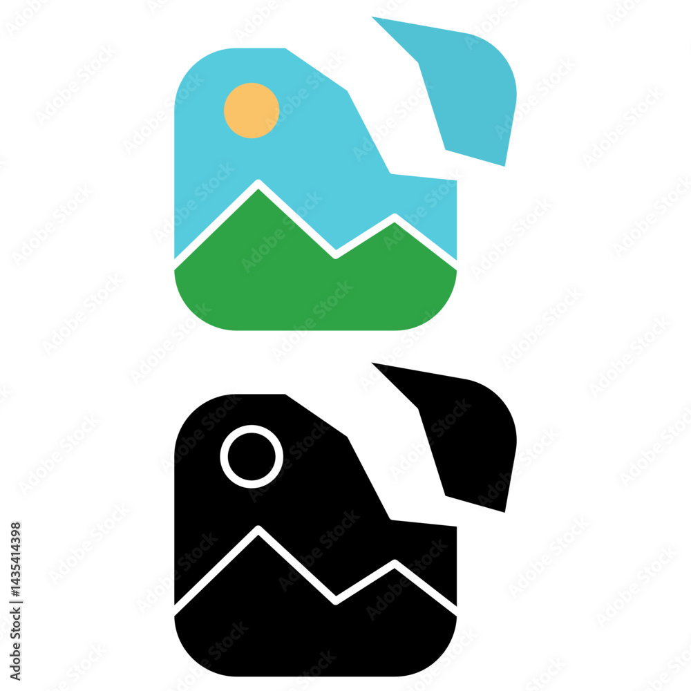 broken image icon, split gallery, no photo, simple flat style ...