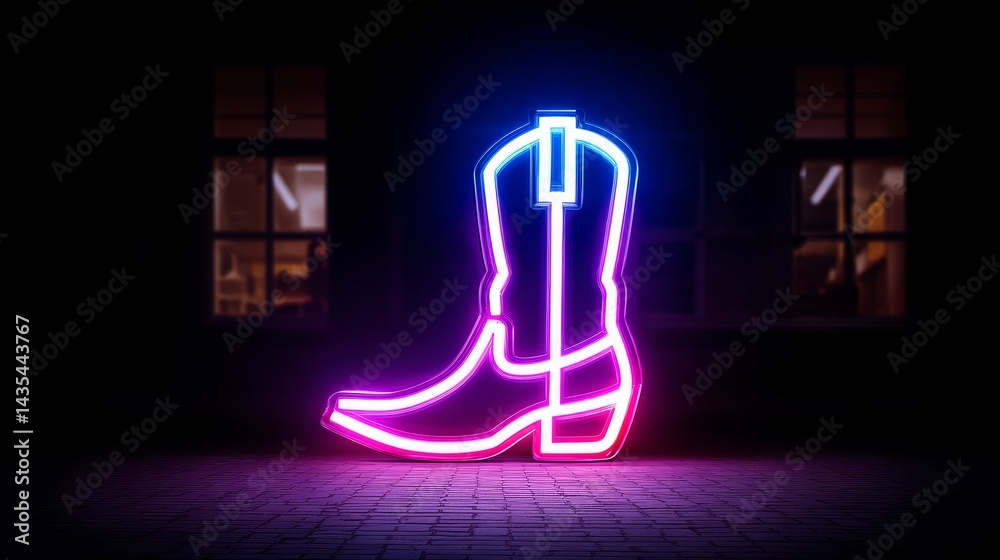 Neon Cowboy Boot Sign - A vibrant neon sign of a cowboy boot glows ...
