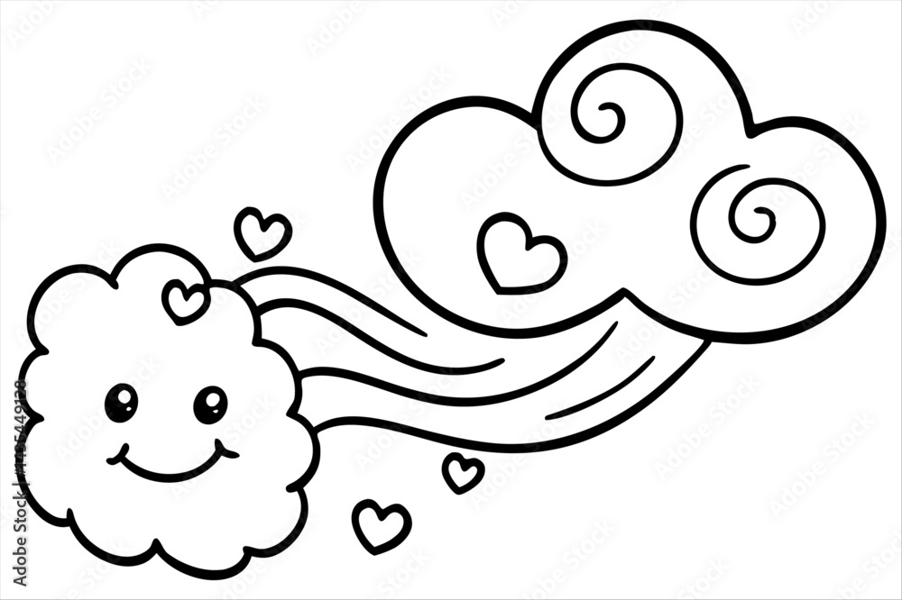 Groovy cloud blowing wind with floating smiley faces and hearts 19 ...