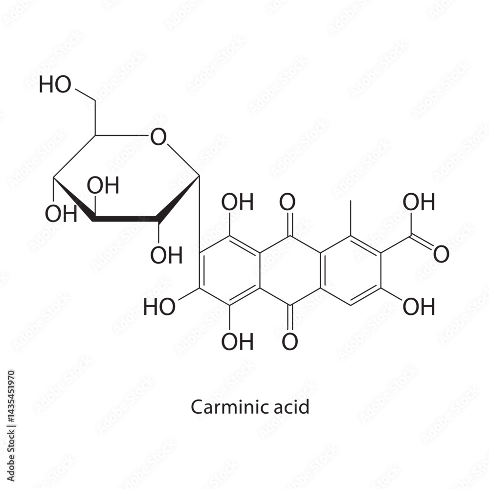 Carminic acid skeletal structure. Anthraquinone glycoside compound ...