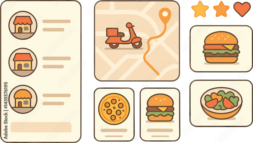 Trendy vector illustration of a food delivery app UI with restaurant ...