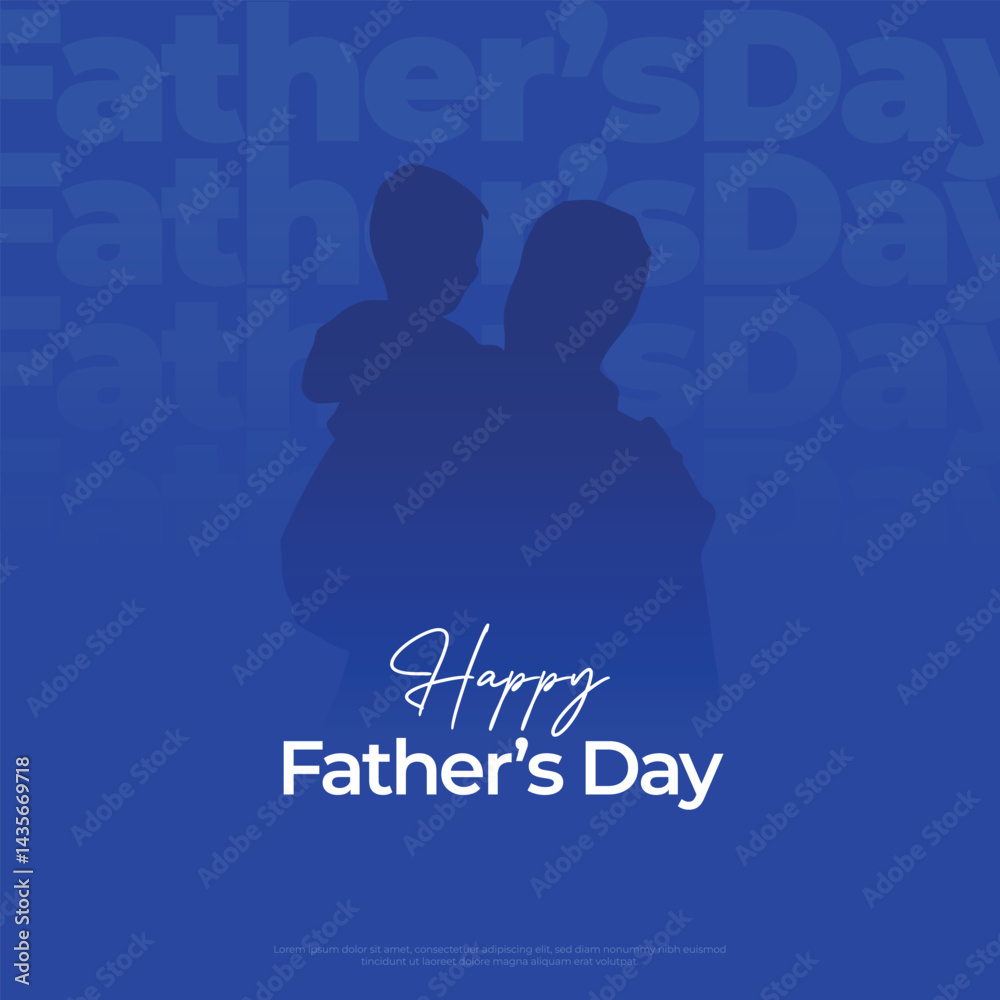 Happy Father's Day Greeting Card with Father and Child Silhouette. fathers day creative social ...