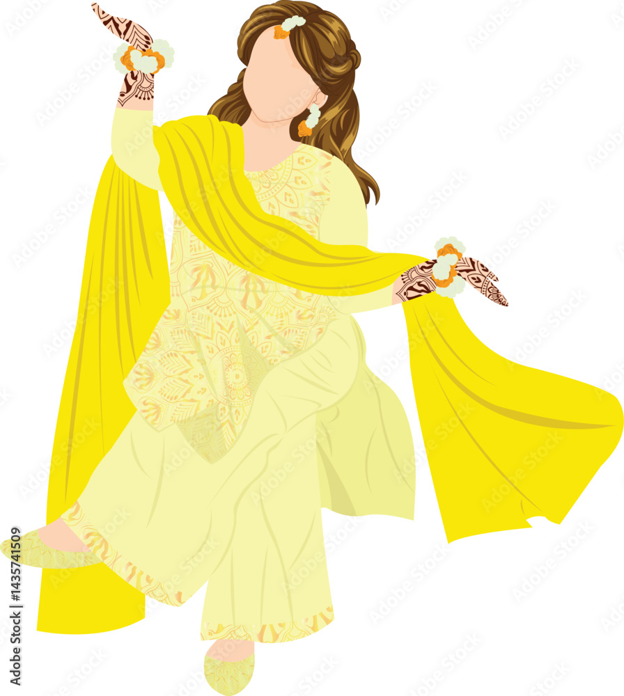 Vector cute indian couple cartoon in traditional dress posing for ...
