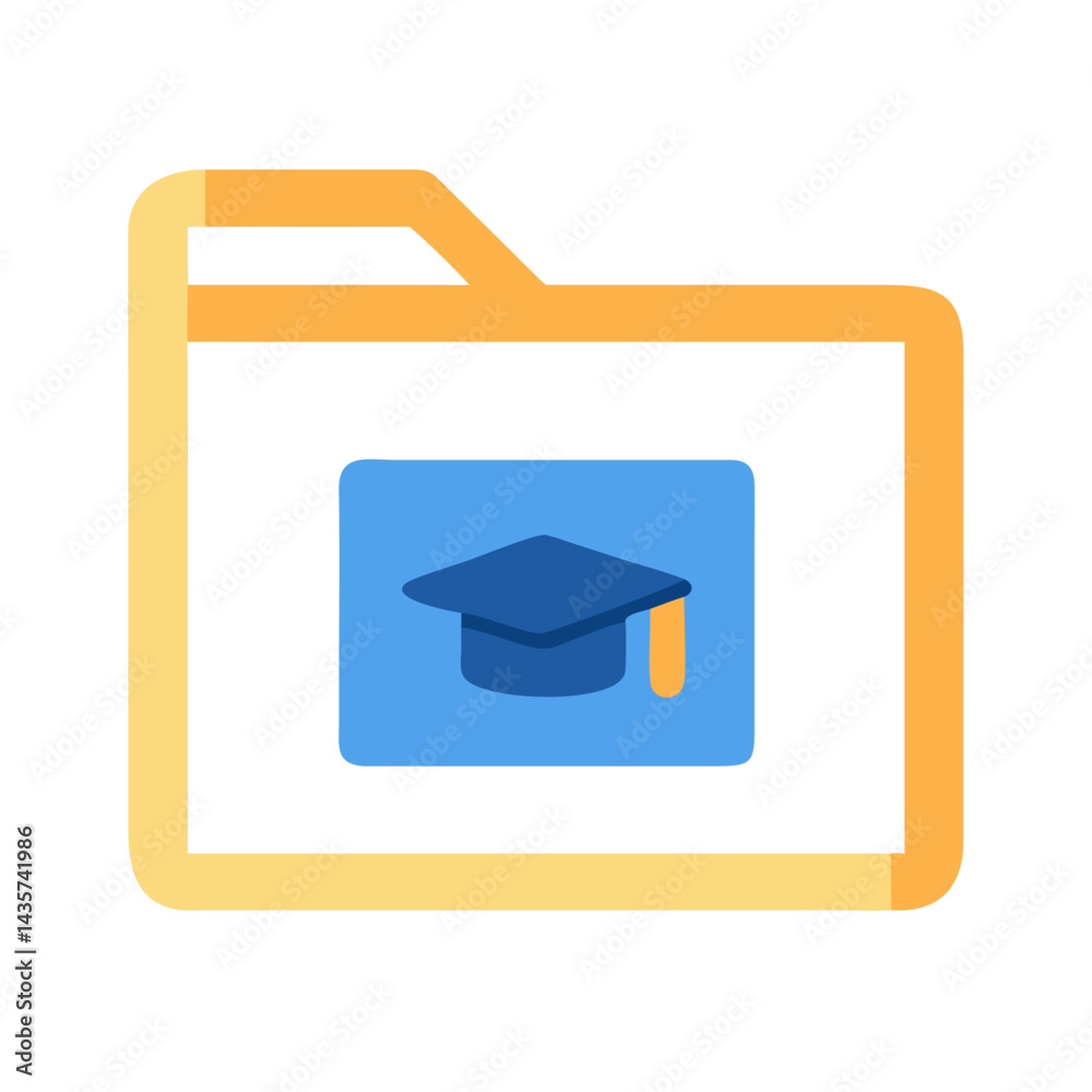Digital folder icon featuring a graduation cap inside. Flat style Stock ...