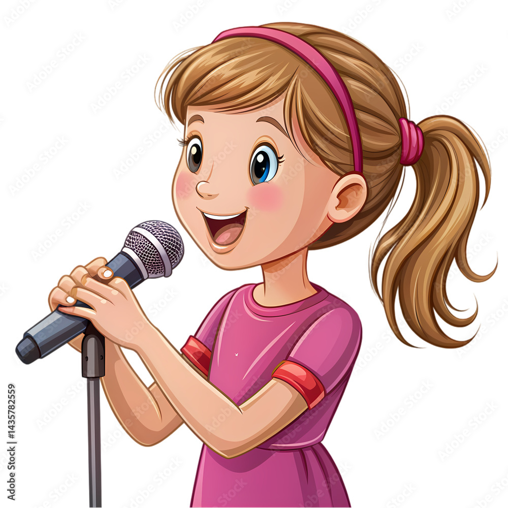 Adorable Girl Singing Cartoon Illustration for Kids Music and ...