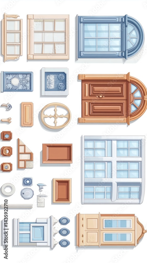 Architectural elements window and door top view for floor plan. Set for ...