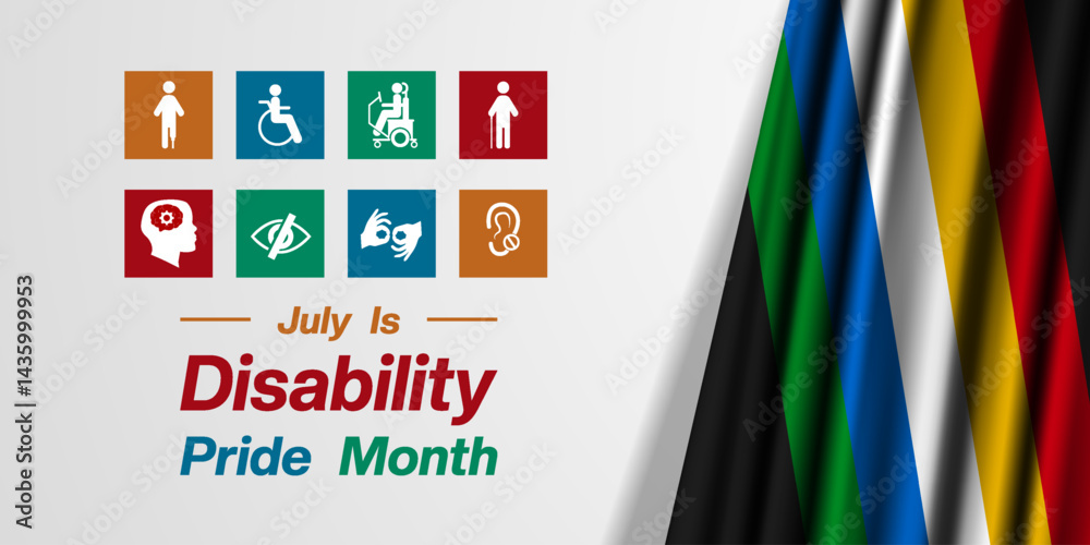 July Is Disability Pride Month. Disability flag, people, human, eye ...