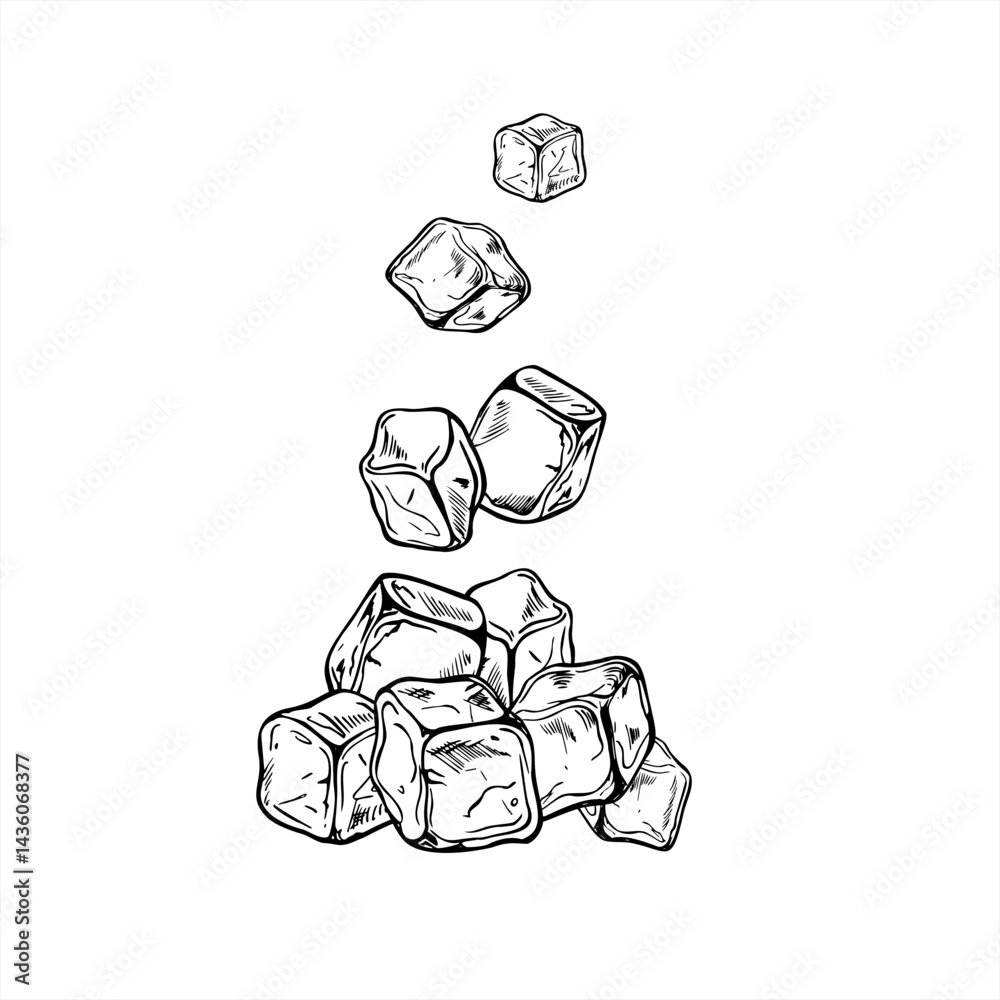 Dynamic ice cubes falling in pile vector illustration. Frozen water ...