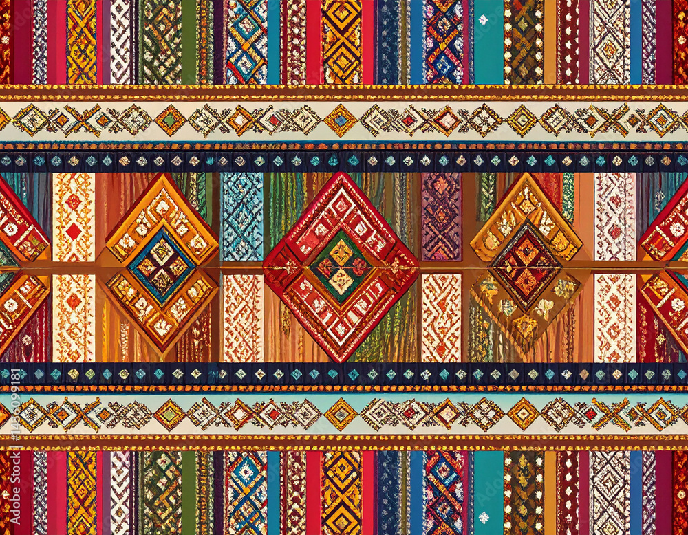 Intricate weaving patterns of a traditional Argentine faja (sash) worn ...